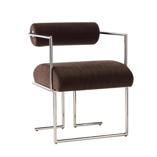 Quality Stainless Steel Upholstered Dining Armchair Brown Metal Frame Dining Chairs for sale