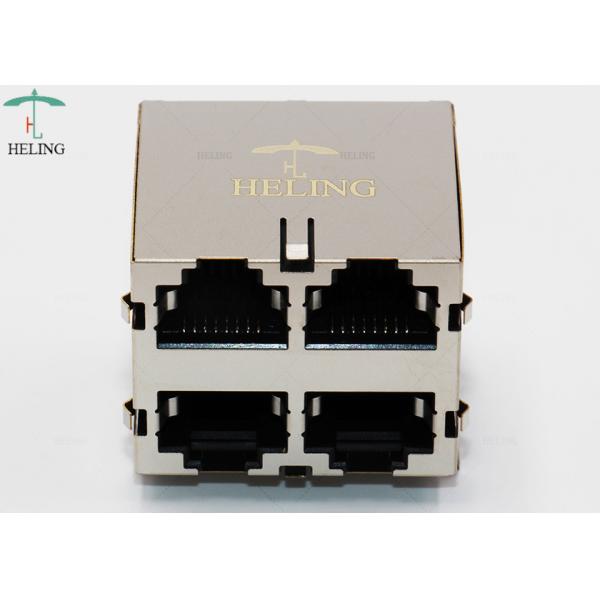 Quality 2 x 2 Ports Stacked RJ45 Connectors Shielding Through Hole Type PBT Material for sale