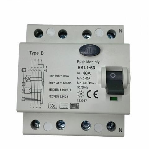 Quality TUV CE IP20 Type B RCCB Circuit Breaker 63A 40A 30mA DC 6mA for sale