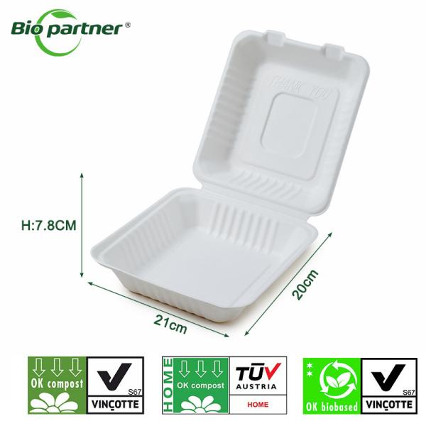 Quality Disposable Sugarcane Bagasse 3 Compartment Lunch Box Food Container Pulp Hinge for sale