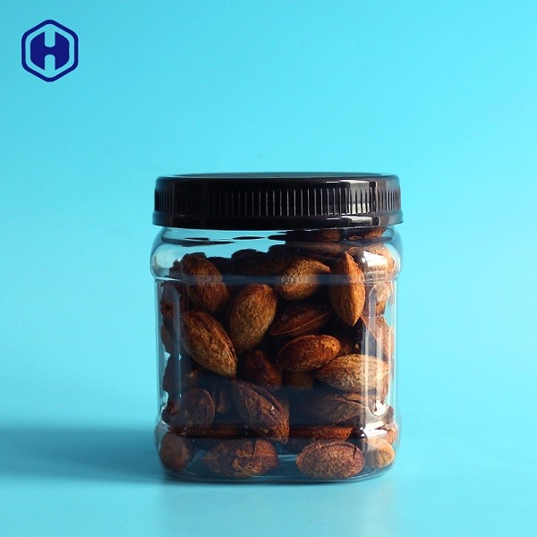 Quality Empty Clear Square Wide Mouth Plastic Jars  Dried Nuts Packaging for sale