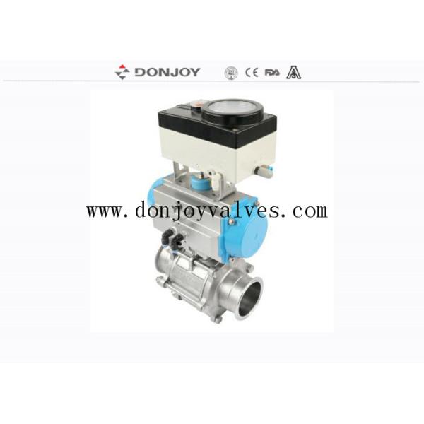 Quality FDA Pneumatic Clamped DN100 SS316L Three Piece Ball Valve with electric actuator for sale