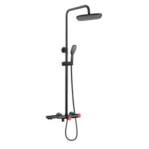 Quality 59% Cu Thermostatic Shower Faucet Nickel 8um Black Tap And Shower Set for sale