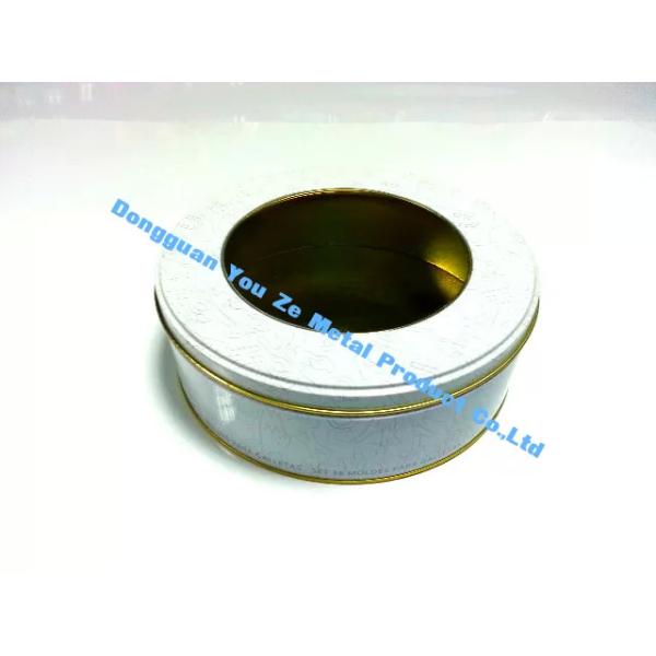 Quality Promotional Round Tin Boxes Wholesale Cookie Gift Tins Clear Window Tin Case for sale