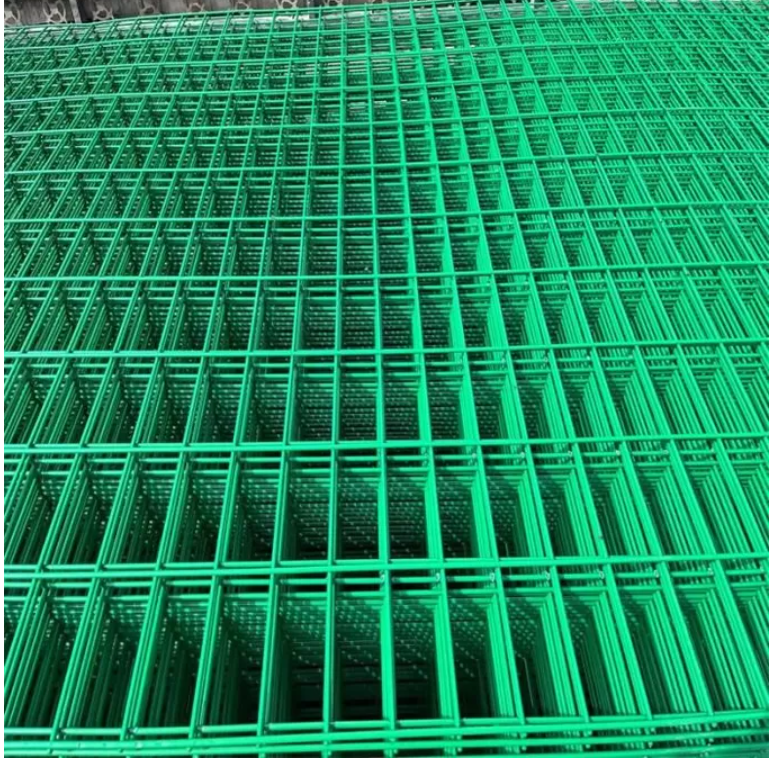 Close-up view of PVC welded wire mesh panel showing square openings and durable coating