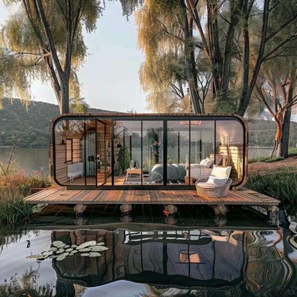 Quality Customized Style Prefab Apple Cabin for Lakeside Retreat House for sale