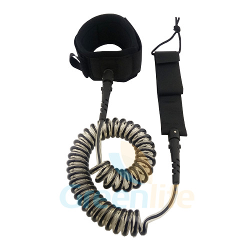 Quality Waterproof Black Core Clear Cover Urethane Coiled SUP Leash Leg Rope for sale