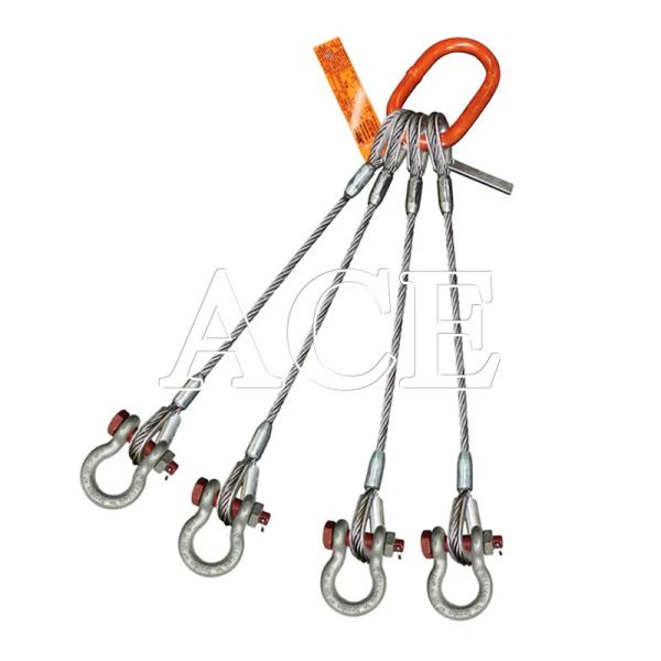 Quality Lifting Eye Type Flat Eye DNV 2.7-1 Standard Stainless Steel Cable Wire Rope Sling 4 or 5 Legs for Offshore Container Orange for sale