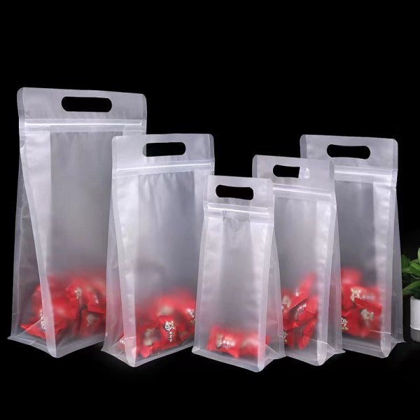 Quality Transparent Ziplock Bag Flat Bottom Clear Plastic Bags with Handle Food Packaging Side Gusset Bag for sale