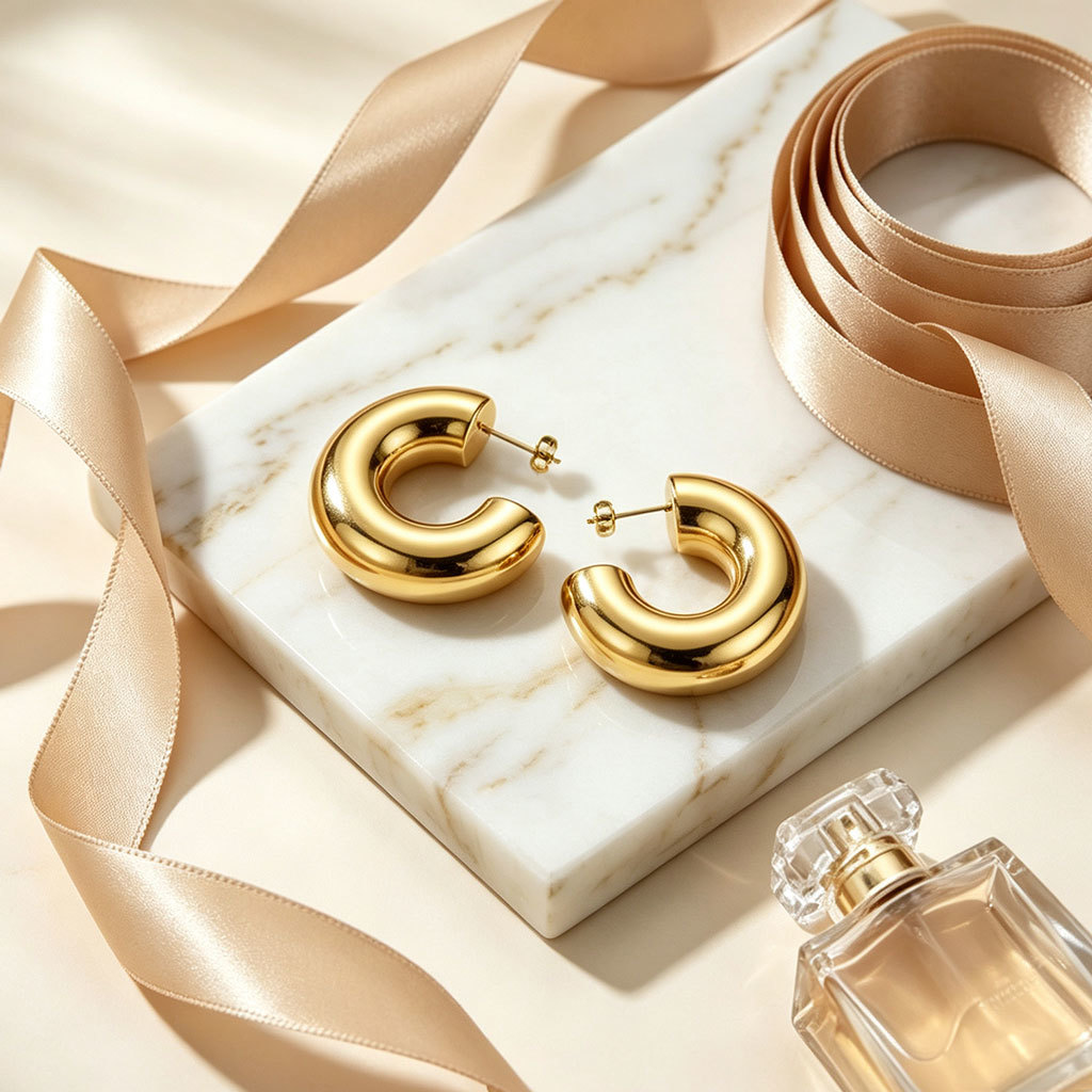 china Waterproof Hypoallergenic Lightweight 18K Gold Plated Chunky Hoop Earrings for