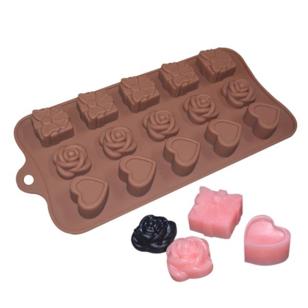 Quality Silicone Custom Chocolate Molds Rose Heart Shaped For Candy Cake for sale