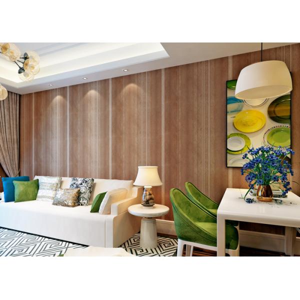 Quality Brown Embossment PVC Living Room Striped Wallpaper Water Resistant Wallpaper for sale