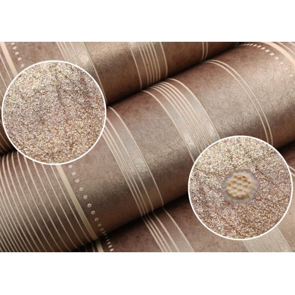 Quality Brown Embossment PVC Living Room Striped Wallpaper Water Resistant Wallpaper for sale