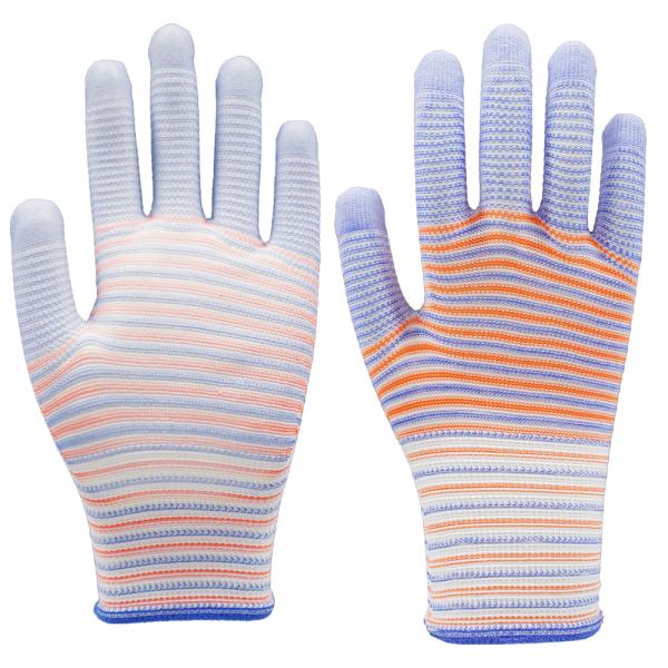 Quality 13 Gauge Polyester PU Palm Coated Gloves With Zebra Design for sale