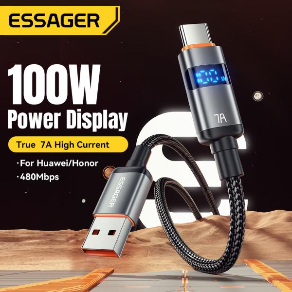 Quality ESSAGER ES-X61 USB A to C Cable 100W Fast Charging Grey for sale
