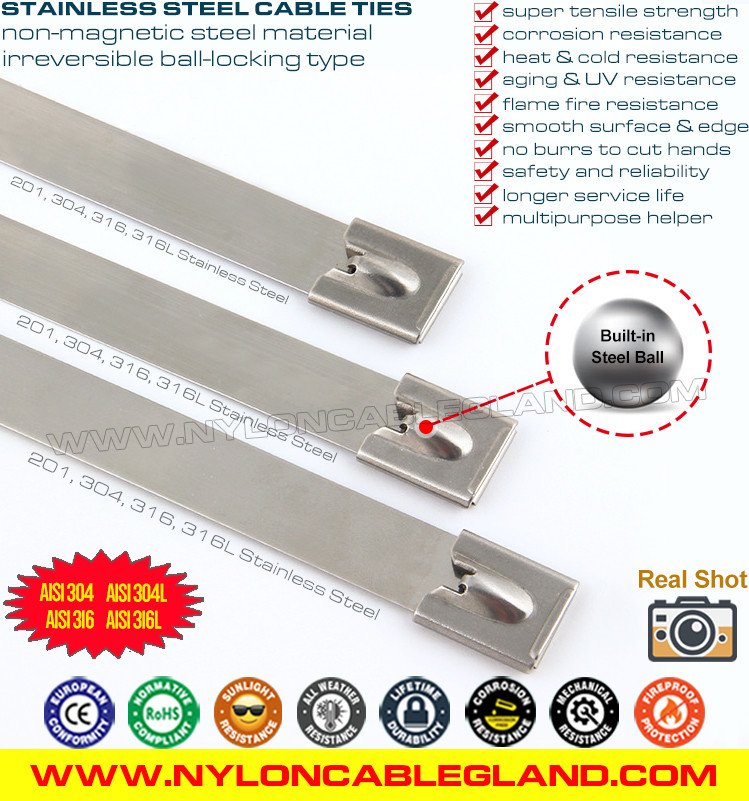SCT Series 316L, 316, 304 Stainless Steel Wire Cable Tie Metal Zip Tie Wrap with Ball-locking Mechanism 100-1000mm x 7.9mm