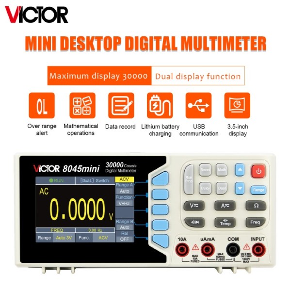Quality VICTOR 8045mini  mini size Table Top Multimeter 30000 Counts DMM bench type multimeter with colorful display for sale