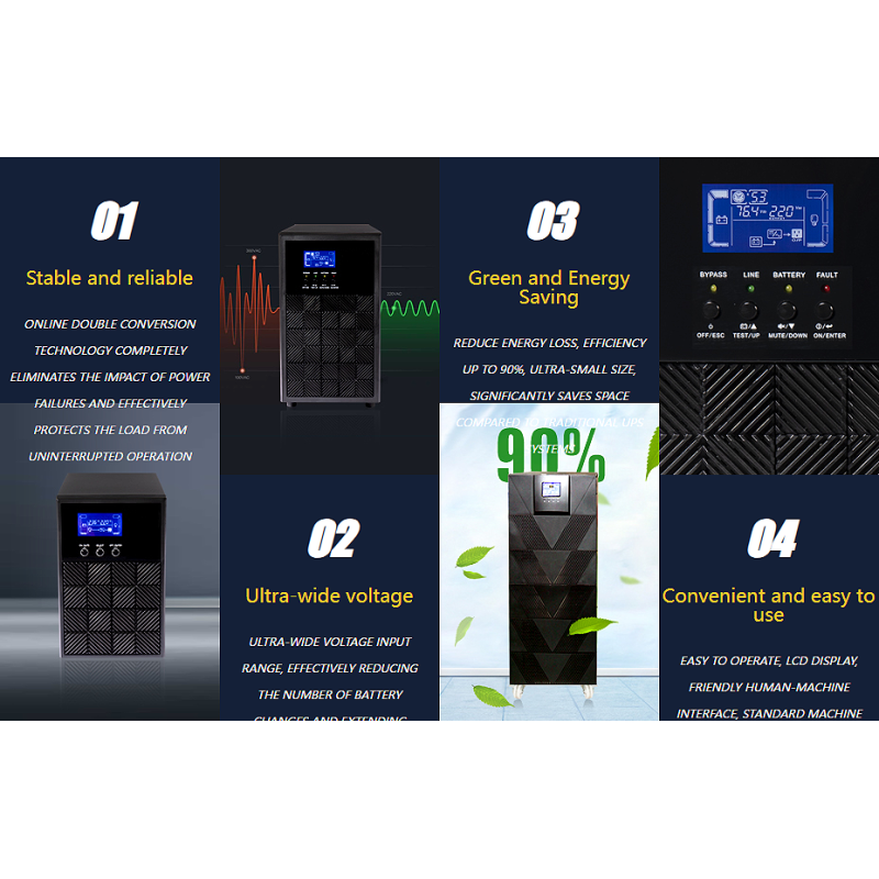 High-frequency tower UPS single input single output dual conversion online operation