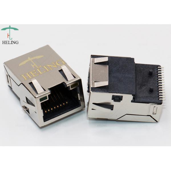 Quality Side Entry Offset Overhangs PCB Magnetic RJ45 Jack With EMI Finger for sale