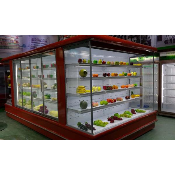Quality Vertical Air Curtain LED Light Multideck Open Chiller Corner Type for sale