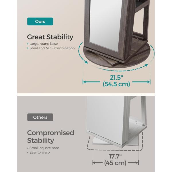 Quality Brown 360° Swivel Jewelry Cabinet Rectangle Standing Mirror With Storage for sale