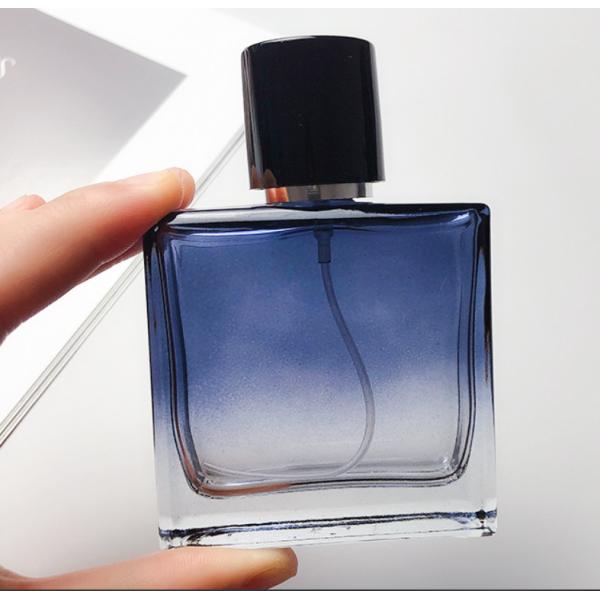 Quality Refillable Blue Square Luxury Glass Perfume Bottle 50ml 30ml for sale