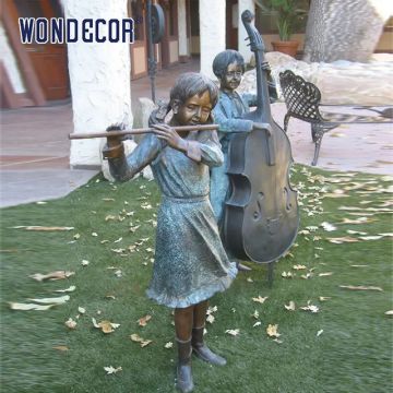 Quality Custom Life Size Bronze statues of partners playing instruments together for sale