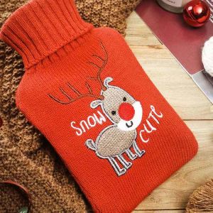 Quality red puppy santa claus knitted covers hot water bottles for winter warm promotion for sale