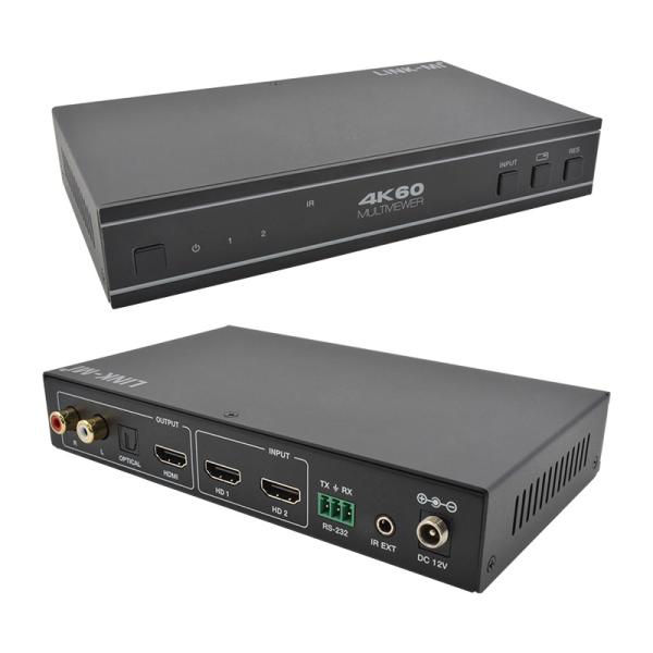 Quality 4K60 2x1 HDMI Multiviewer Seamless UHD Video Switcher With Audio RS232 for sale