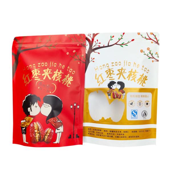 Quality Customized Printing White Kraft Stand Up Bags With Ziplock And Custom Window For Dry Food Nuts Peanuts Packaging for sale