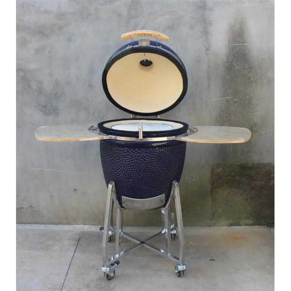 Quality Outdoor Ceramic Barbecue Grill 22 Inch Navy Color With Cart And Side Tables for sale