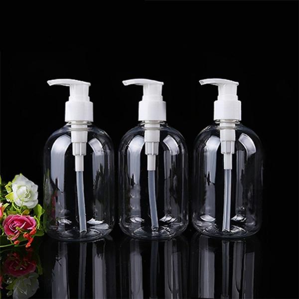 Quality cosmetic 300ml screen print transparent plastic PET bottle with pump for sale