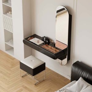 Quality Villa Bedroom Small Black Makeup Vanity Desk With Drawers And LED Lights for sale