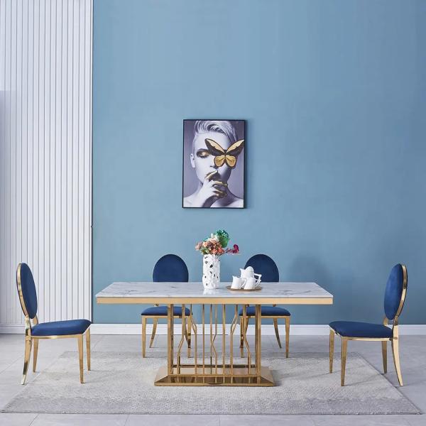 Quality Modern Luxury Stainless Steel Marble Apartment Square Dining Table for sale