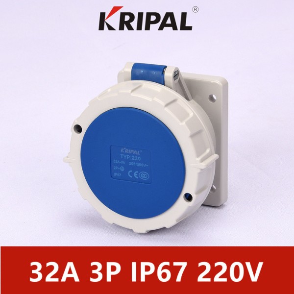 Quality IP67 3 Pole 16A Single Phase Panel Mounted Socket IEC standard for sale