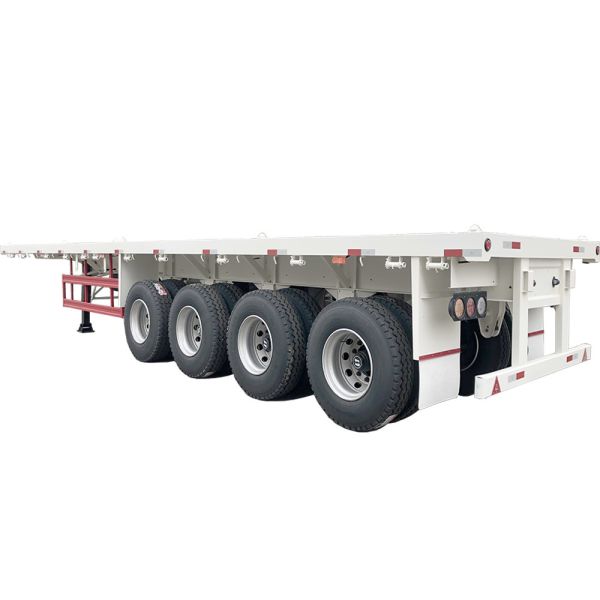 Quality 40T Max Payload CIMC HUAJUN 20ft 40ft Flatbed Trailer with Air Suspension and Lifting for sale