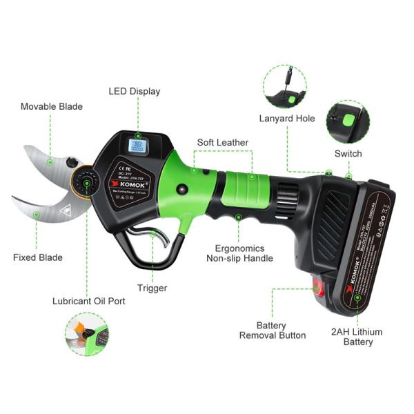 Quality 40mm Komok Pruning Shears , 2Ah 2000mAh Battery Powered Pruners for sale