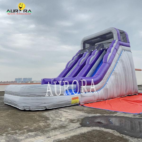Quality Custom Purple Gray Inflatable Water Slide With Climbing Wall For Adventure for sale