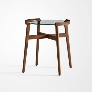 Quality Glass Top Oak Veneer End Table With Solid Wood Legs Custom Made for sale