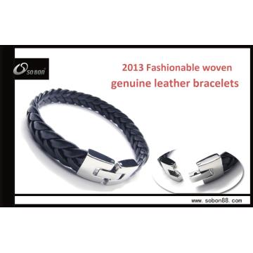 Popular black custom leather wrap bracelet, charm braided leather bracelet