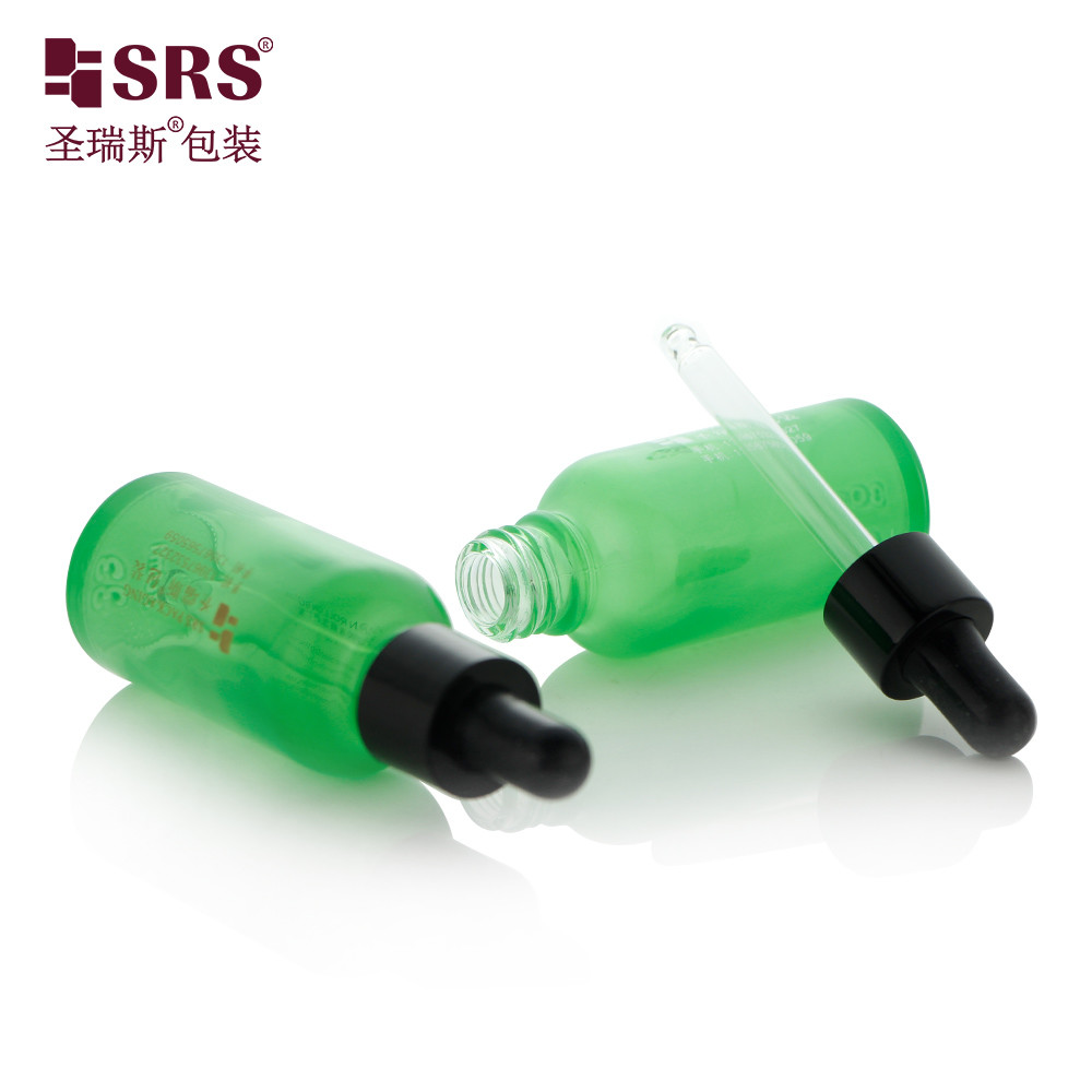 Quality D001-50ml Eco Friendly Empty Green Coating Dropper Bottle Glass Container With for sale