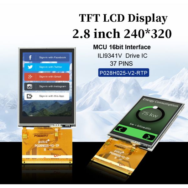 Quality Polcd 240x320 resolution 37 pin TFT LCD ILI9341V drive ic 2.8 Inch Touch Screen for sale