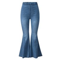 Quality Color Fade Proof High Waist Elastic Waist Knee Ripped Bell Bottom Women Jeans for sale