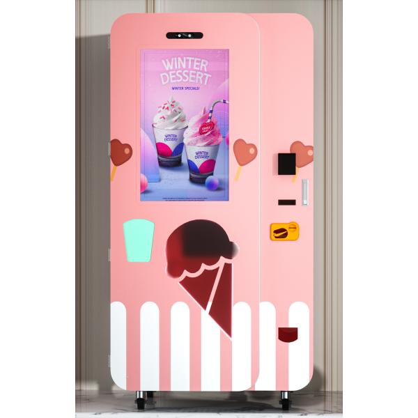 Quality Quick Making Automatic Soft Ice Cream Vending Machine With Attractive LED Colorful Lights And LED Light Box for sale