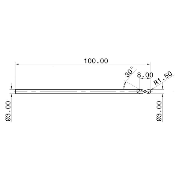 65HRC 2 Flute Extra Long Cemented Carbide Ball Nose Endmill