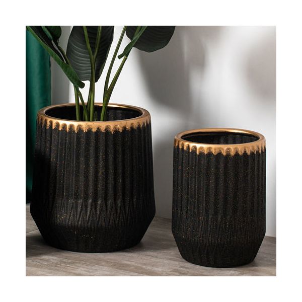 Quality Customized logo decoration garden succulent plant pots luxury black gold ceramic planter flower pot for sale