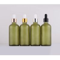Quality 100ml Matte / Bright Light Green Glass Dropper Bottle With Dropper Cap for sale