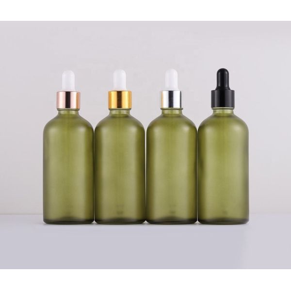 Quality 100ml Matte / Bright Light Green Glass Dropper Bottle With Dropper Cap for sale