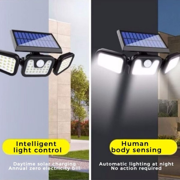 Quality Solar Powered Motion Sensor Three Heads Led Flood Light 2000MA for sale