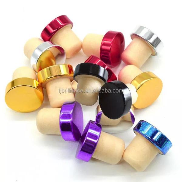Quality Customized Size Aluminum Glass T Shape Cap with Polymer Stopper and Wooden Painting for sale